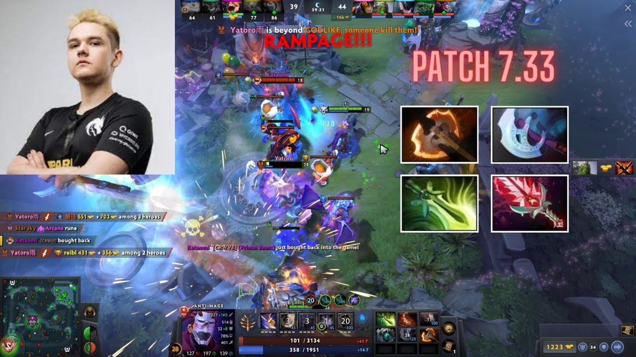 Rank 4 Yatoro plays Antimage - Patch 7.33 - Crazy Rampage - New farming ...