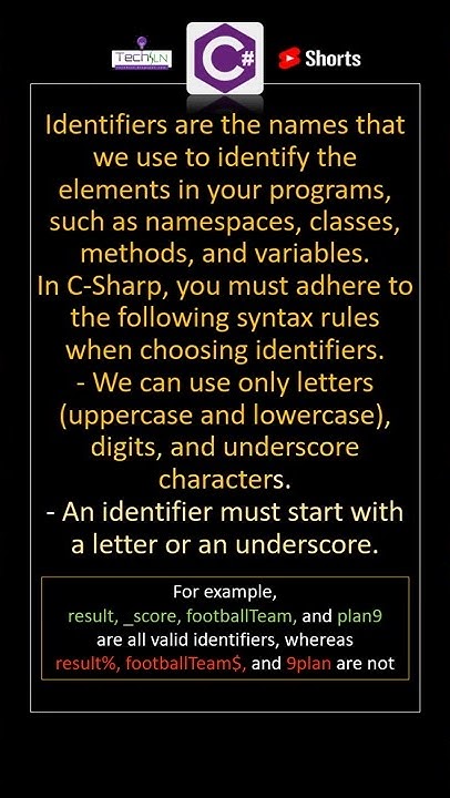 Using Identifiers in C-Sharp (C#) - tech4sln - YouTube
