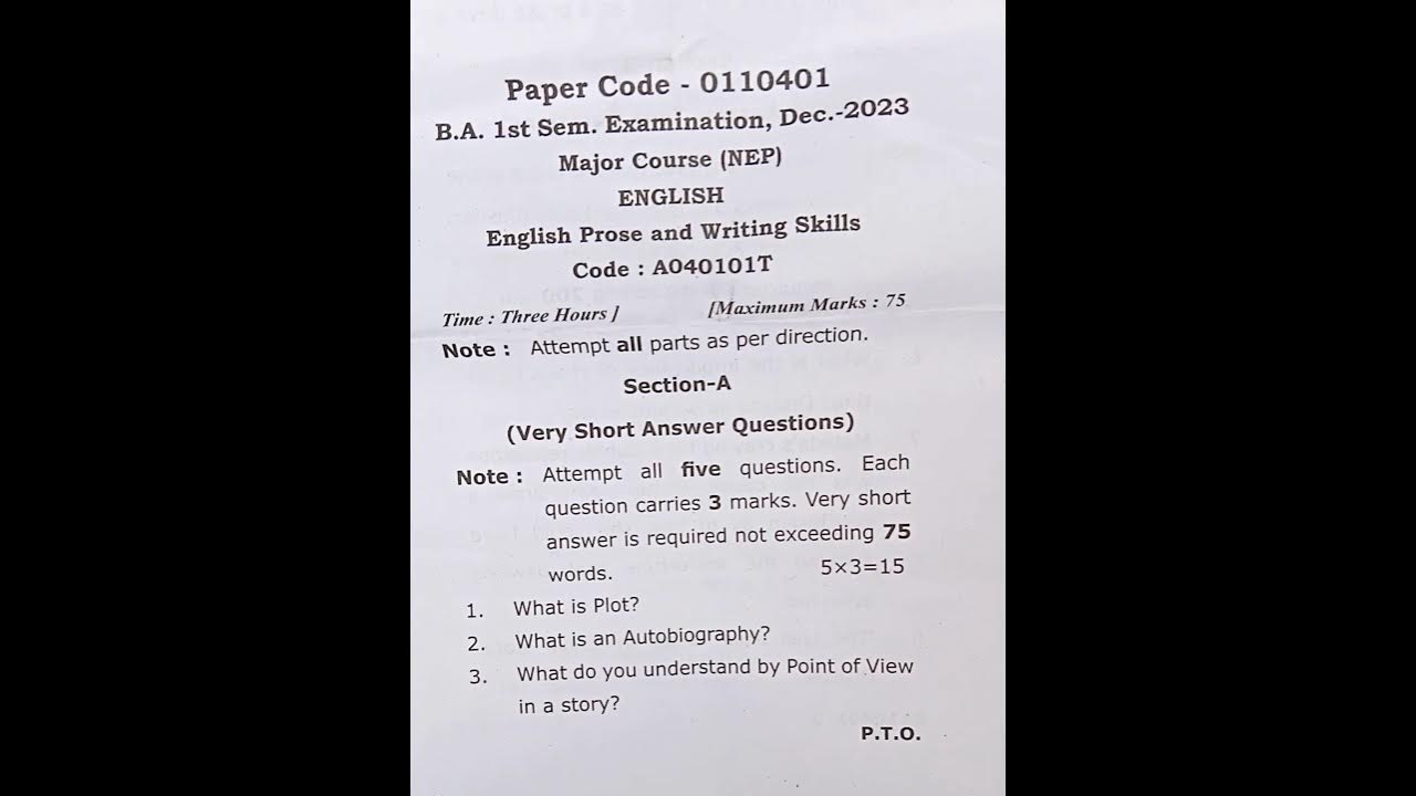 B.A 1st Semester | English Question paper 2024 - YouTube