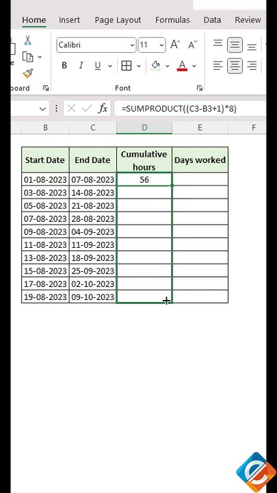 Calculating Work Hours with Excel's SUMPRODUCT | Days Worked: [Result] #exceltips #exceltutorial ...