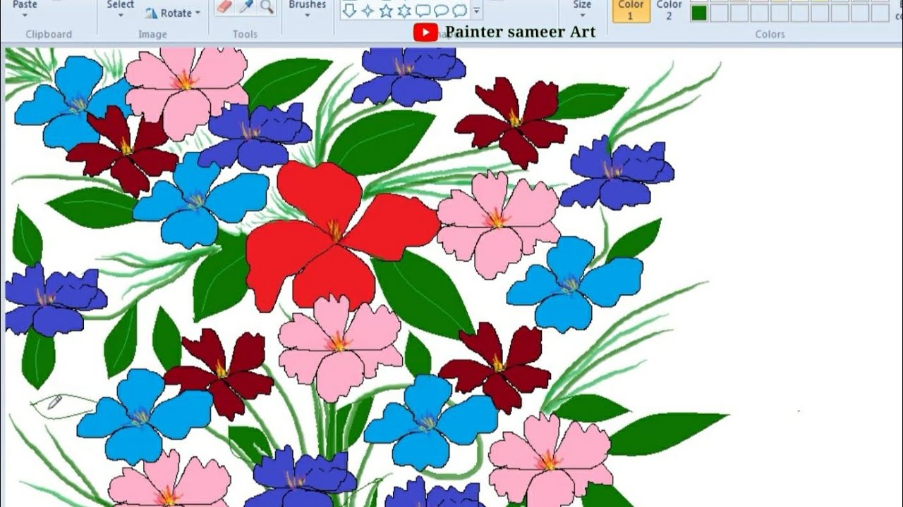 flower drawing painting // flowers wallpaper ms paint - YouTube