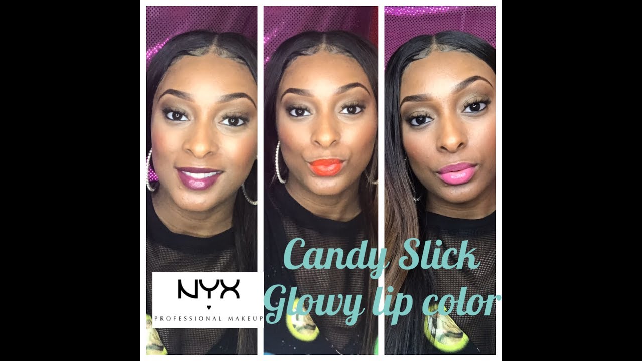 NYX Candy Slick Lip Color Swatch and Try on! Brown girls - YouTube