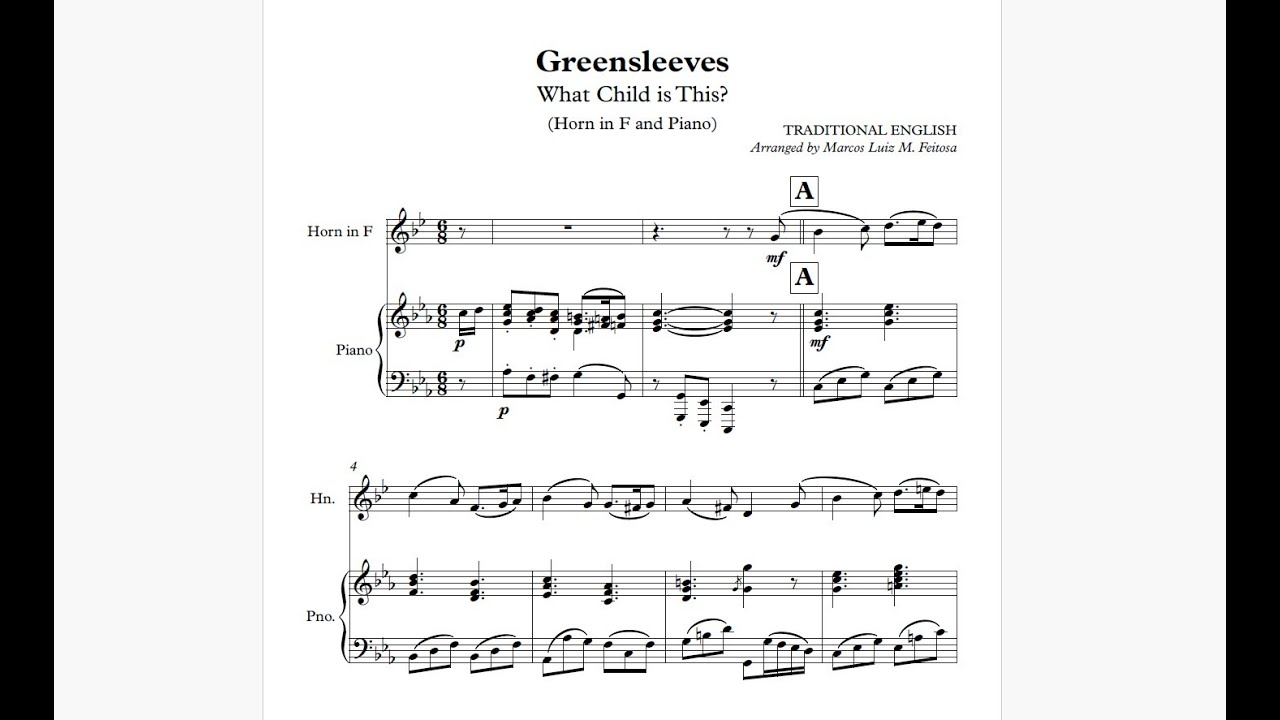 Greensleeves (What Child is This) - Horn in F Solo and Piano - YouTube