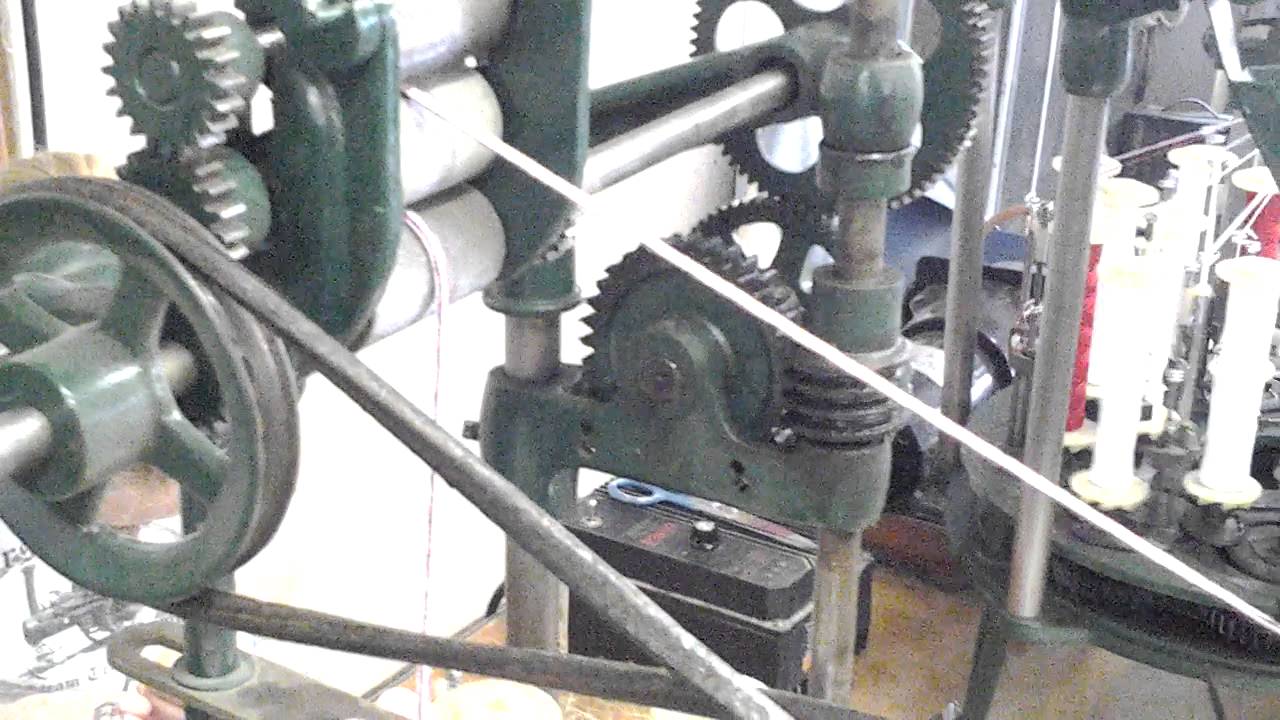 Antique 16 and 17 spool braiding machines - YouTube