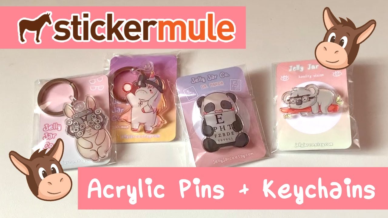 Stickermule Acrylic Pins + Keychain Review w/ Etsy shop packaging ...