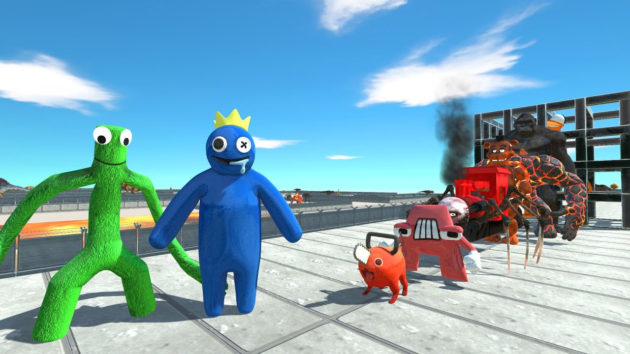 Rainbow Friends Green + Blue LAVA DEATH RUN - Animal Revolt Battle ...