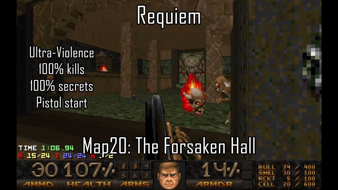 Doom II: Requiem - Map20: The Forsaken Hall (Ultra-Violence 100%) - YouTube