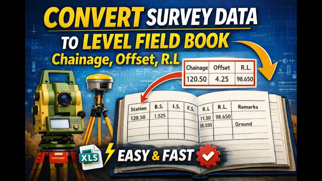 CONVERT CHAINAGE ,OFFSET,RL DATA TO LEVEL FIELD BOOK FORMAT - YouTube
