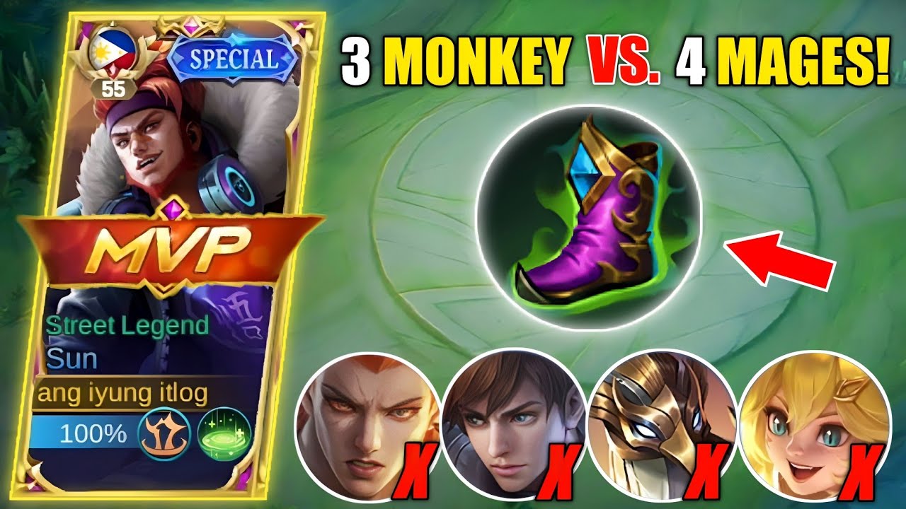 3 MONKEY VS. 4 MAGES!😱| TANK SUN IN MYTHICAL HONOR -MLBB🔥 #SunGameplay ...