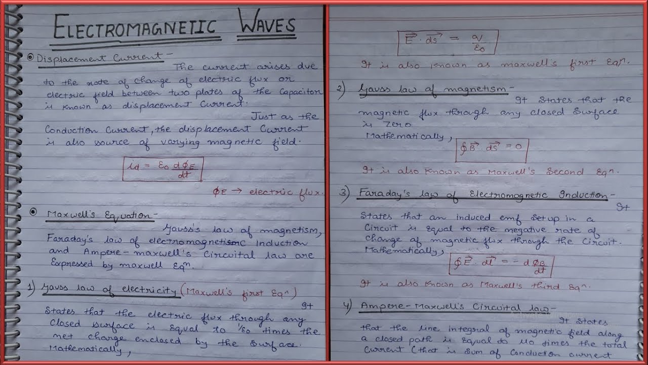 Electromagnetic wave handwritten notes || Class 12 || Students copy ...