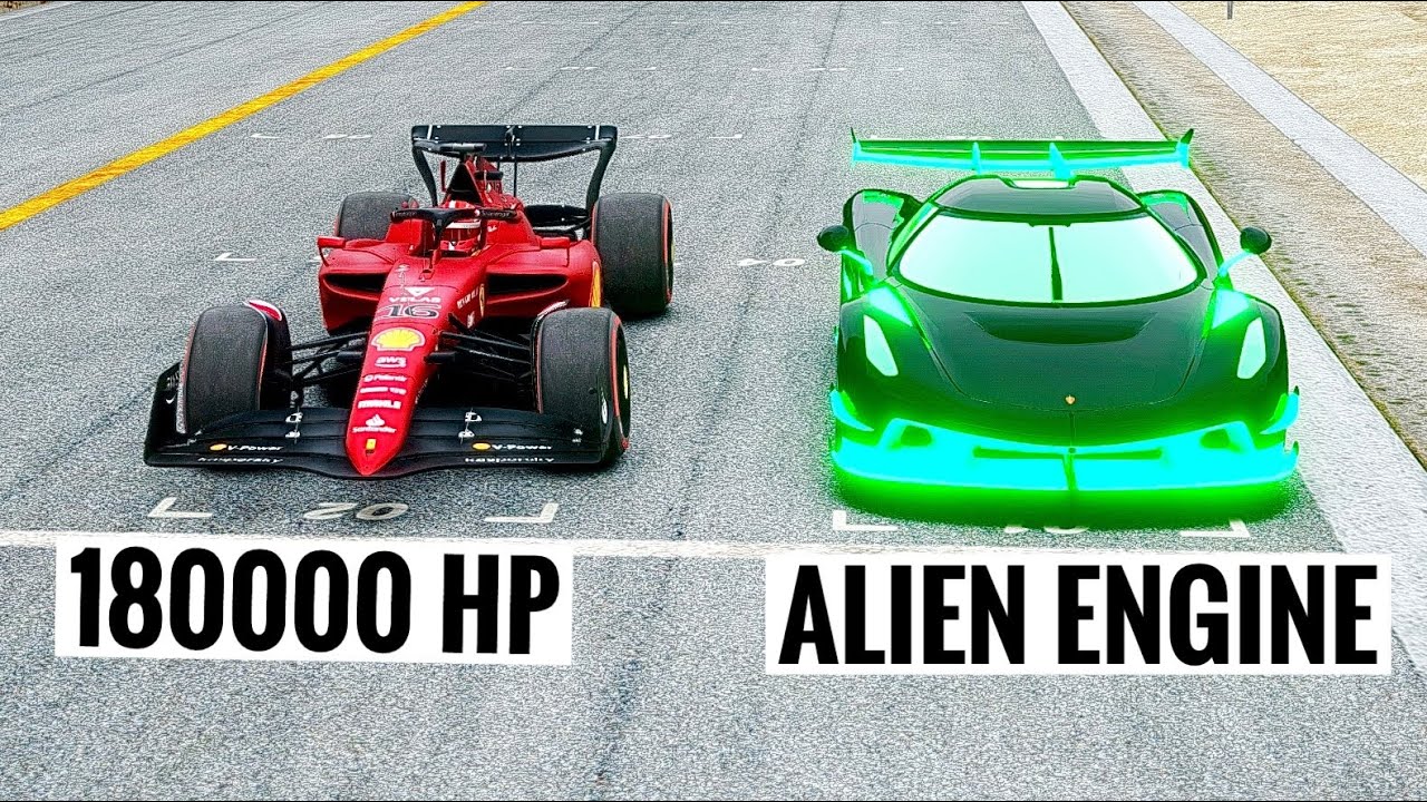 Koenigsegg Jesko Alien Engine vs 180000 HP Ferrari F1 2022 at Special ...