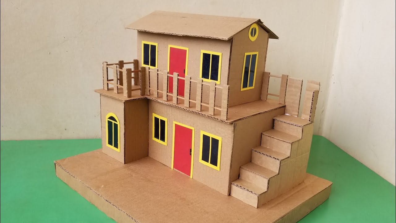 DIY How To Make Beautiful Miniature Cardboard House | Cardboard house ...