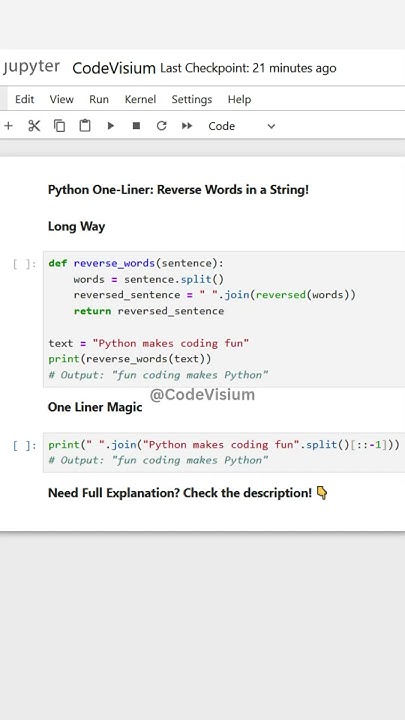 Python One Liner Reverse Words In A String 🔄📜 Pythontips
