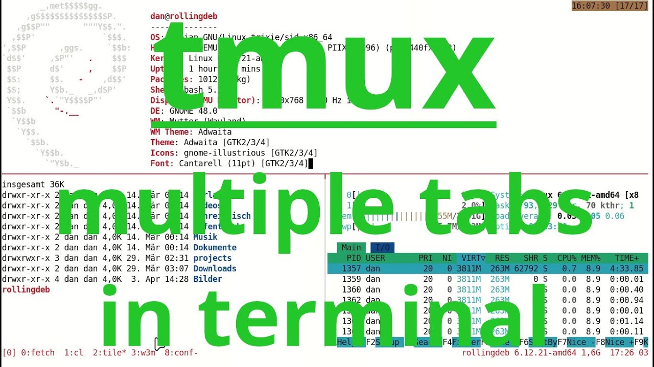tmux terminal multiplexer multiple tabs - quick20min overview - YouTube