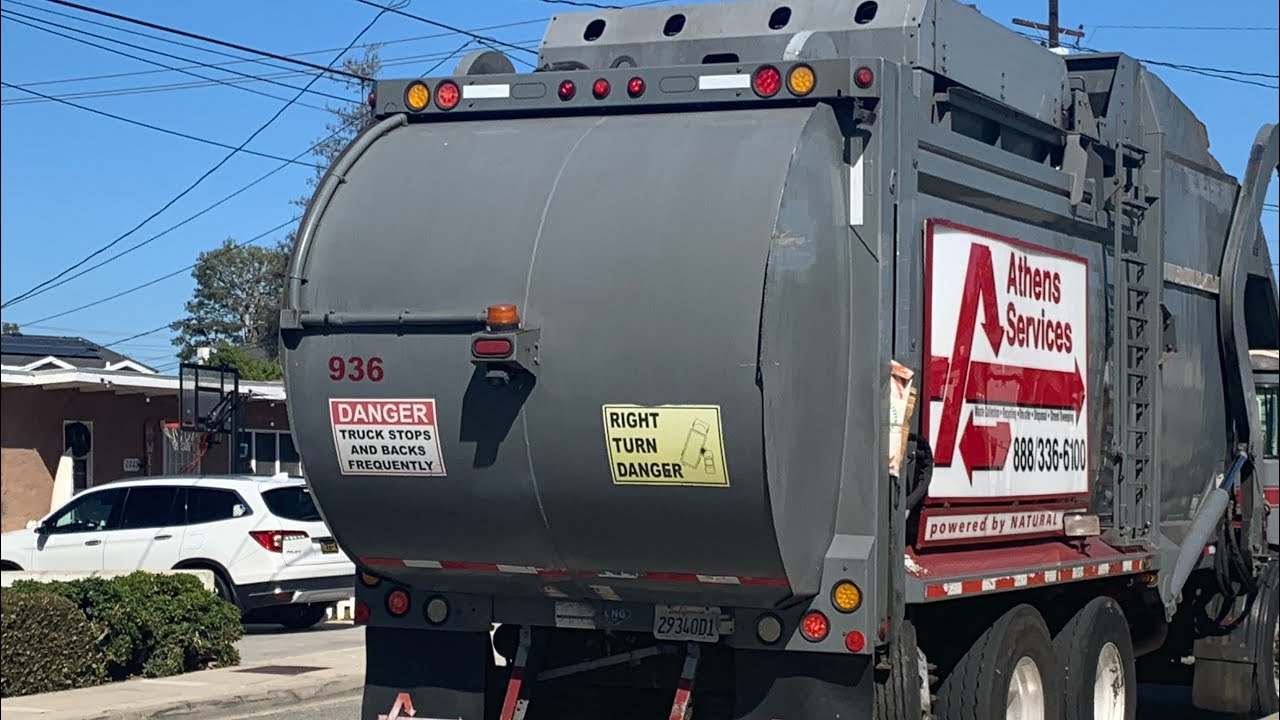 #936 Autocar Mcneilus Contender picking up park dumpsters! - YouTube