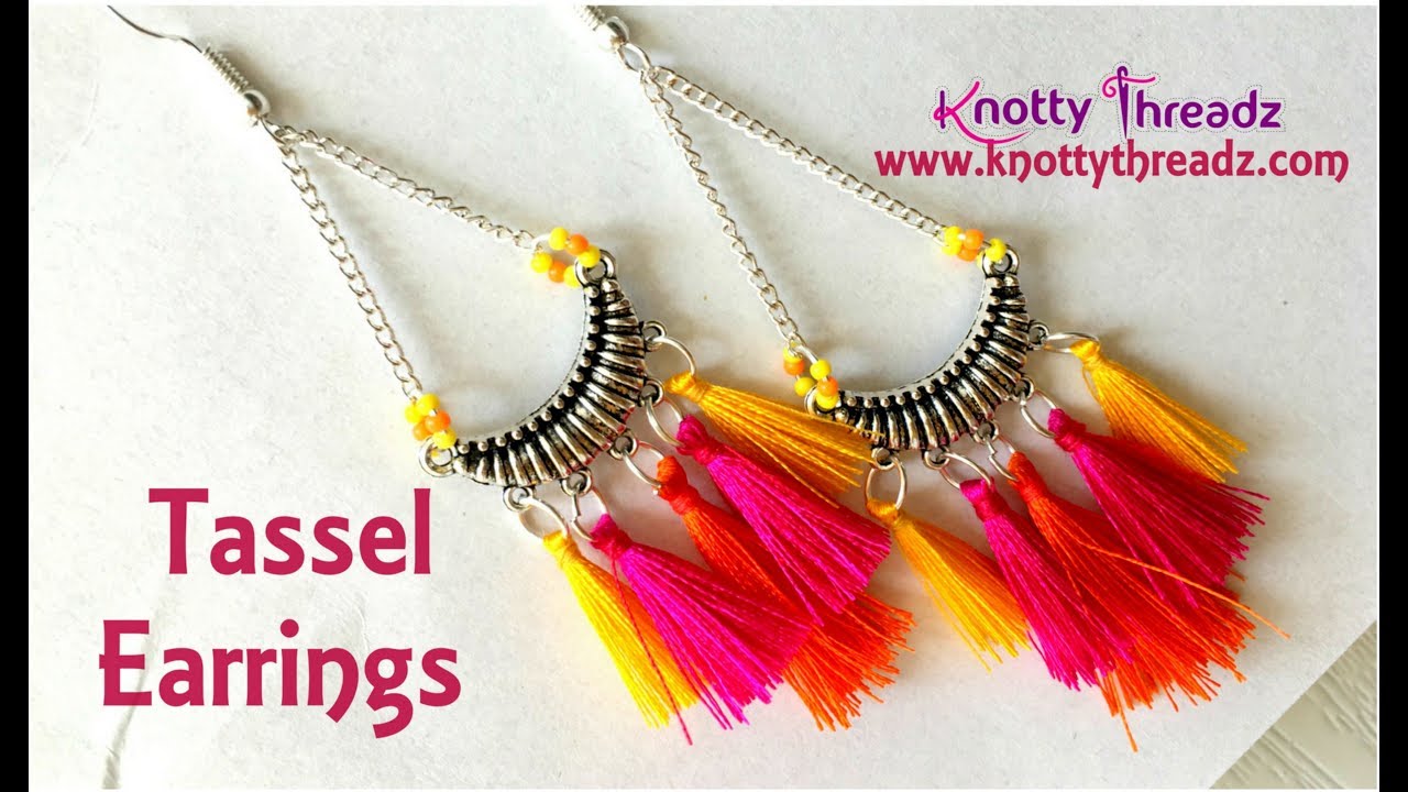 Scrap Thread Project Idea | Half Moon Tassel Earrings Using Left Over ...