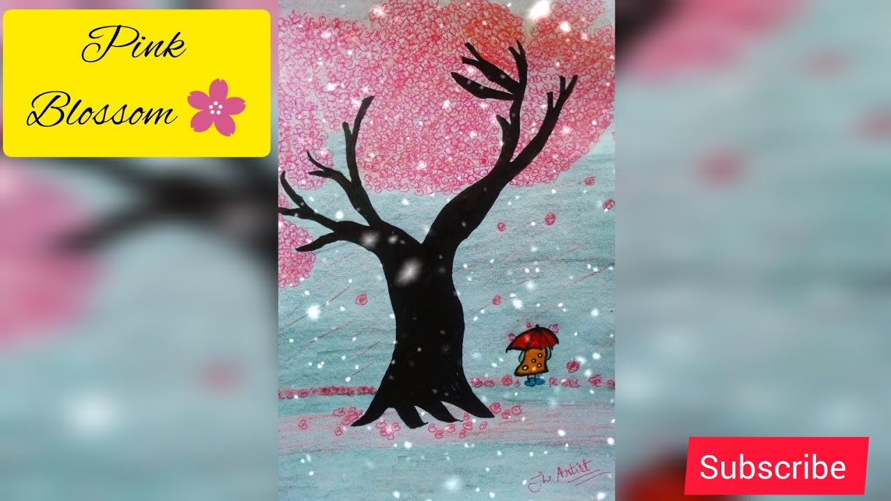 Pink Blossom Tree🌼 | Draw Tree 🌸 | Cherry Blossom | How to Draw Blossom ...