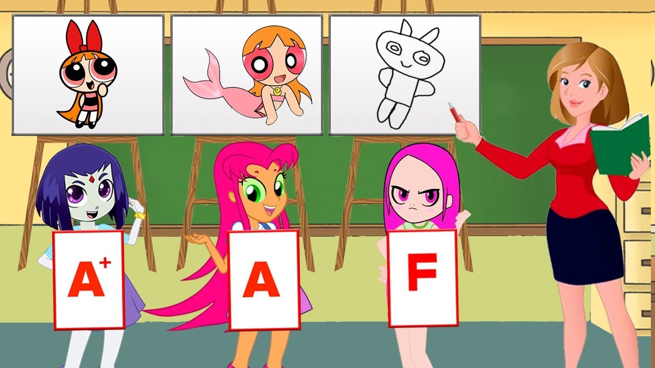 Funny Stories Art Class Teen Titans Starfire and Raven Draw Powerpuff ...