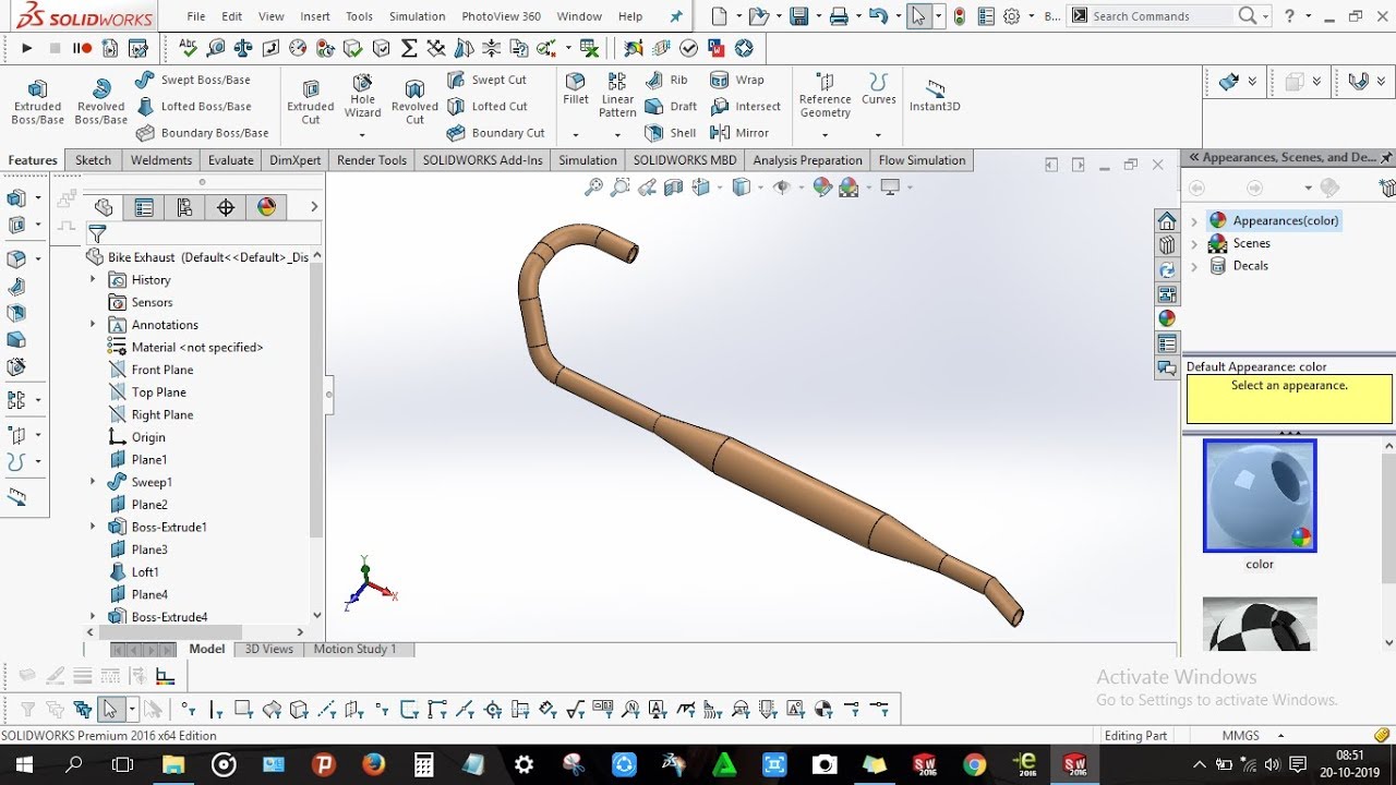 How to design Bike Exhaust Manifold in solidworks - YouTube