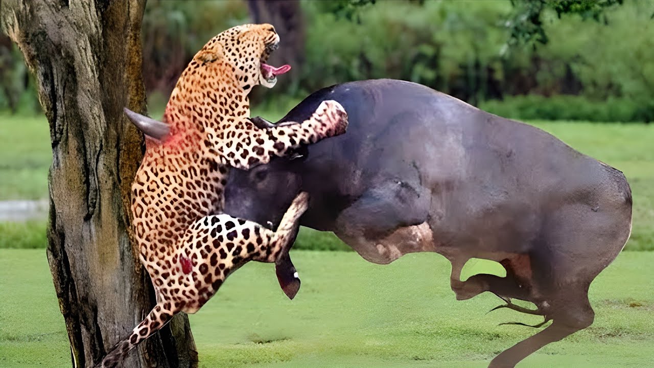 Incredible! Brave Mother Buffalo Fights With Ferocious Leopard To Fight ...