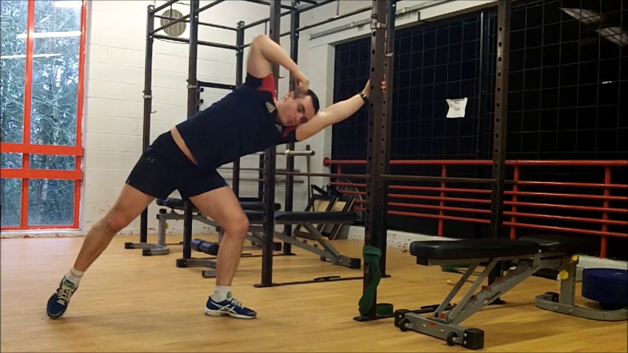 rack lats stretch w rotation - YouTube