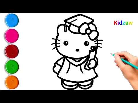 Hello Kitty Graduate Drawing and Coloring for Kids, Toddlers. How to ...