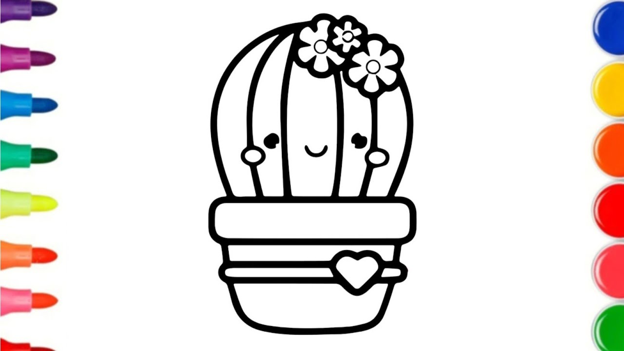 Cactus easy drawing, painting, coloring for kids & toddlers - YouTube