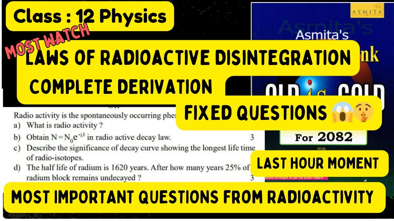 Class 12 Physics Most VVI Imp Laws of Radioactive Disintegration ...