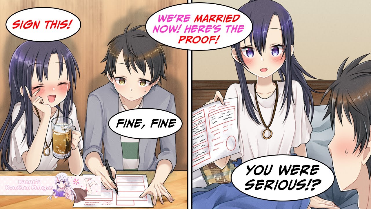 [Manga Dub] Some drunk girl I met at a bar made me sign marriage papers, but she was... [RomCom ...