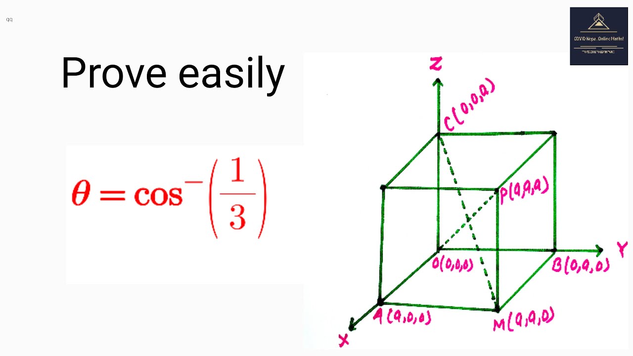 #Angle between two diagonal of a cube#for grade 12 and diploma level ...