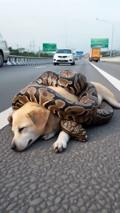 A dog looks exhausted due to a python coiling around its body #dog # ...