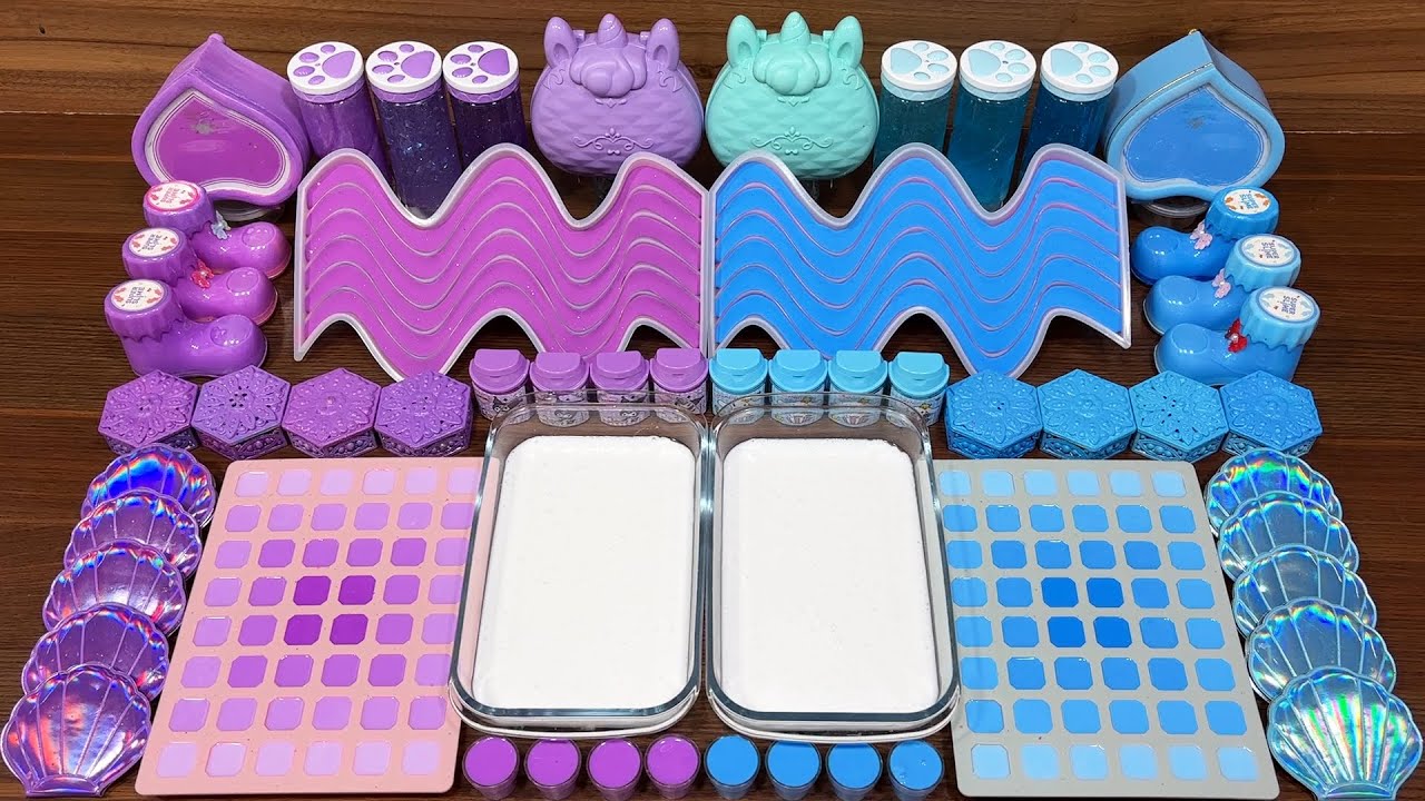 BLUE vs PURPLE I Mixing random into Glossy Slime I Satisfying Slime ...