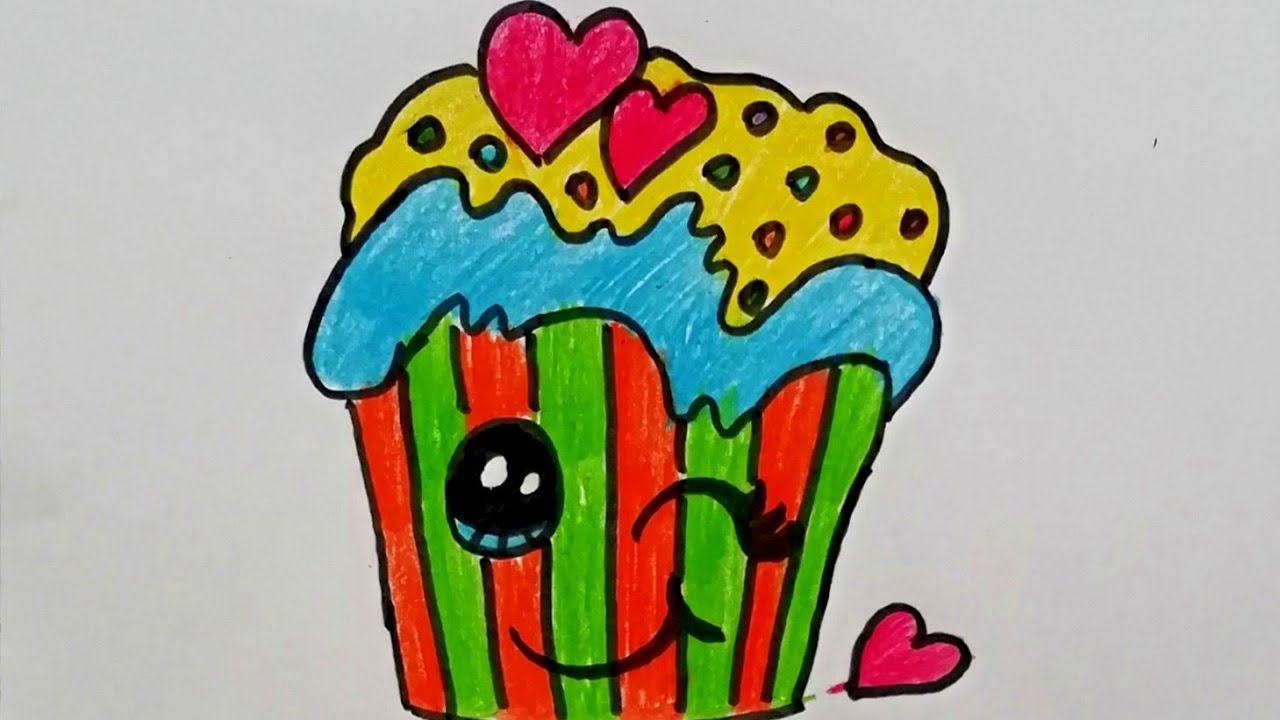 Cupcake, kapkek, kek, nasıl çizilir, kolay, Basit, renkli, sevimli ...