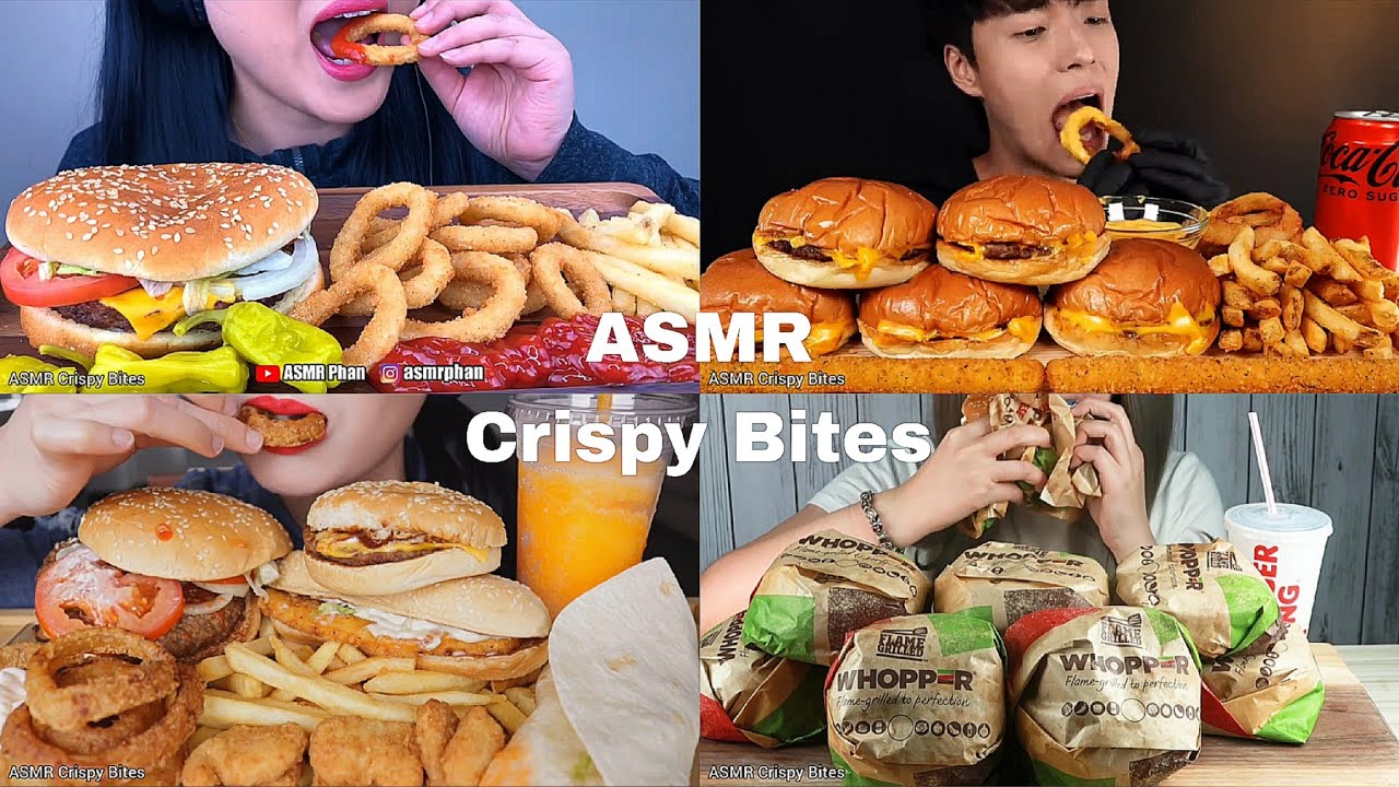 ASMR Juicy Burger+French fries Compilation | No Talking | Mukbang ...