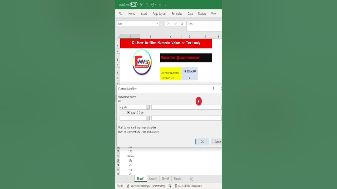 How To Filter Numeric Or Text Value In Excel Exceltrick Basicexcel Trending Shorts Youtube