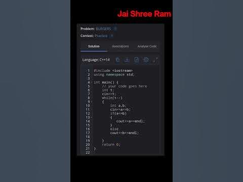 BURGERS codechef practice problem solution in CPP #cpp #ytshorts #shorts #java #shortvideo - YouTube