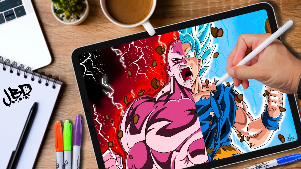 Split Drawing of Jiren Full Power & Goku SSJ Blue | Dragon Ball Super l ...