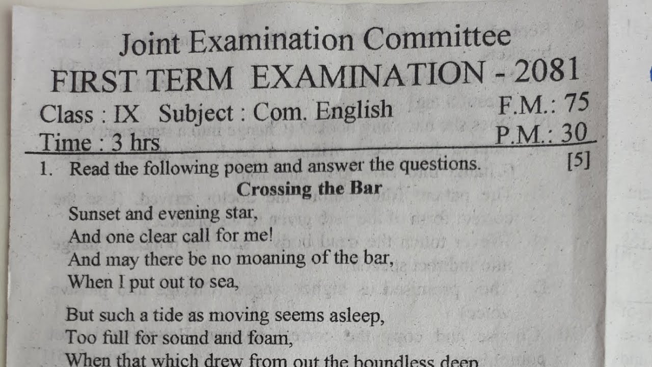 Today's English Question,Srawan 18,2081,Class 9,1st Term Exam, JEC ...