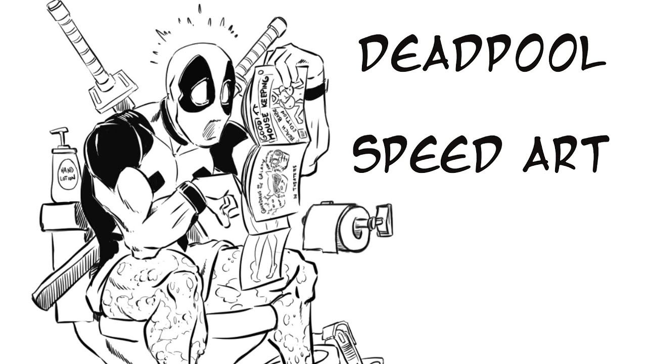 Deadpool Line art Speed art - YouTube