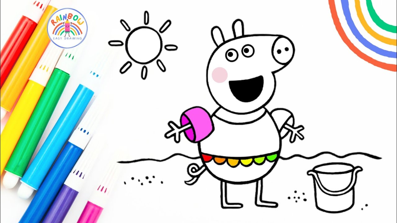 Peppa Pig at The Beach Drawing | How to Draw Peppa Pig Step by Step 🌈 🐽 ...