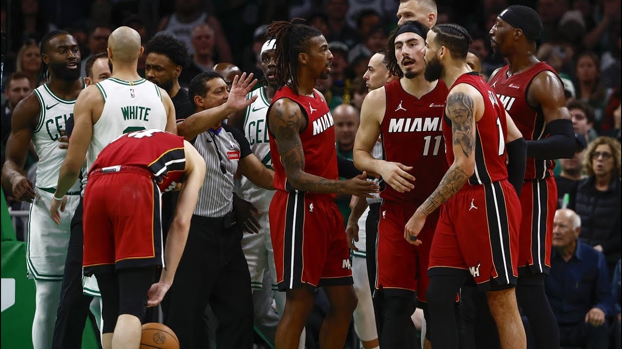 Celtics vs Heat FIGHT after Caleb Martin fouls Jayson Tatum - YouTube