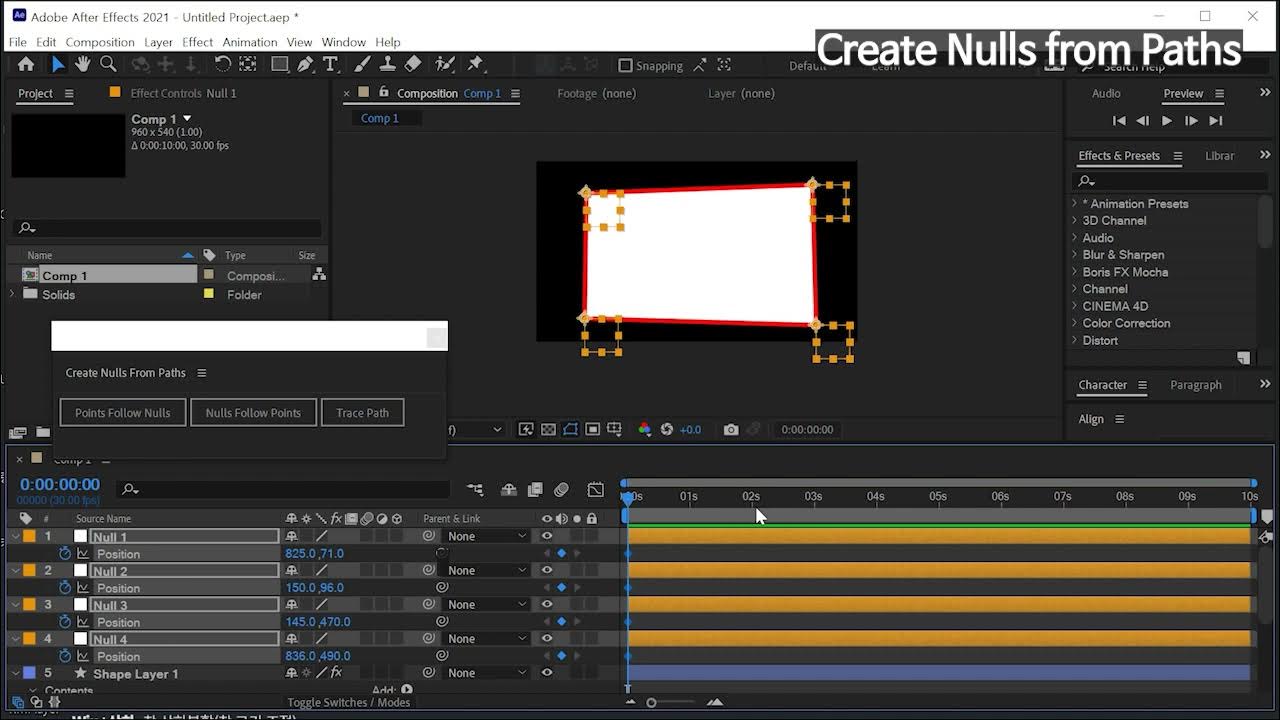 AE basic 10 유용한 기능 : Create Nulls from Paths - YouTube