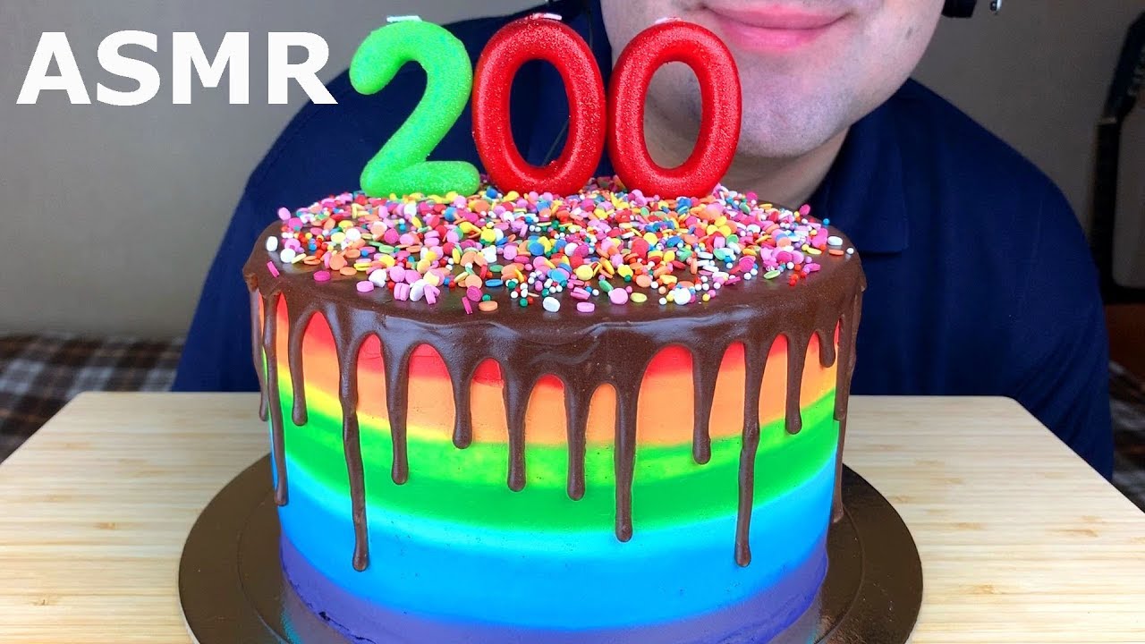 ASMR RAINBOW CAKE CHOCOLATE COVERED 레인보우 케이크 먹방 (Eating Sounds) Mukbang ...