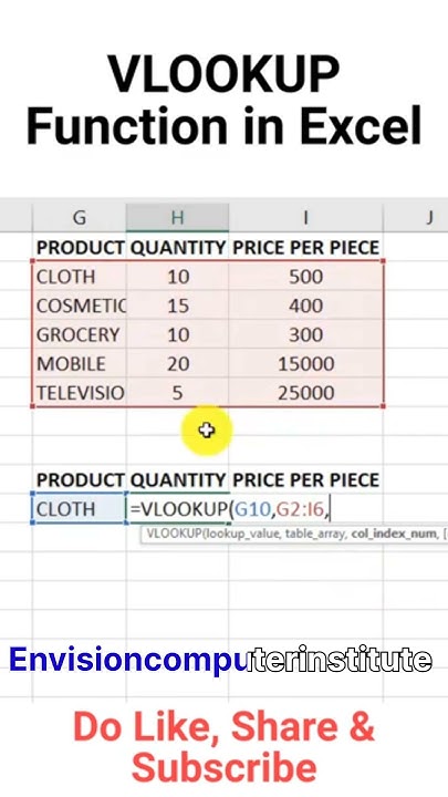 Vlookup Function In Excel || Excel Tips #shorts #ytshorts #exceltech - YouTube