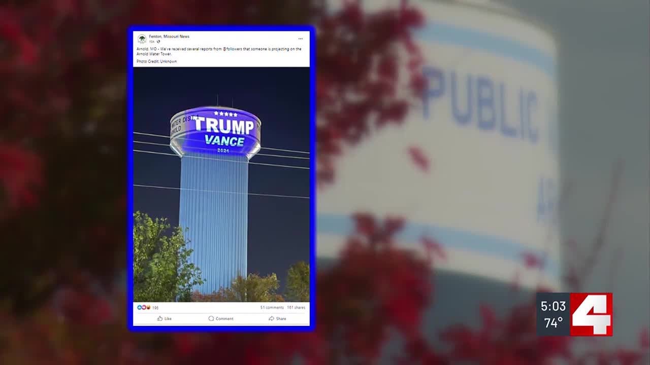 Trump-Vance campaign sign projected onto Arnold water tower; officials ...