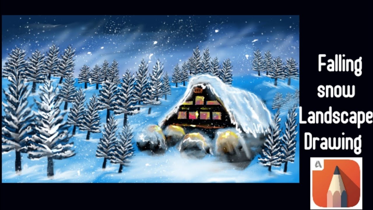 Falling snow landscape drawing | Autodesk Sketchbook | Mobile art - YouTube