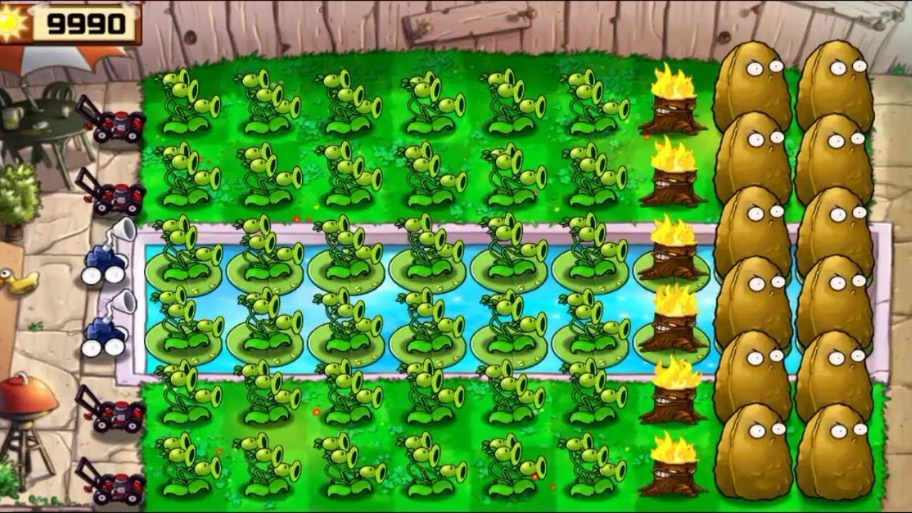 Plants vs Zombies - Survival Endless - Three Pea vs All Zombies Full ...