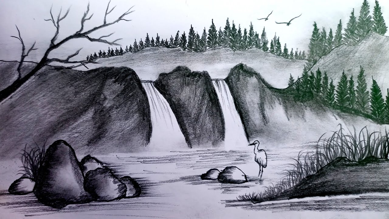 How to draw a realistic Scenery||Easy step for beginners||Javeria ...