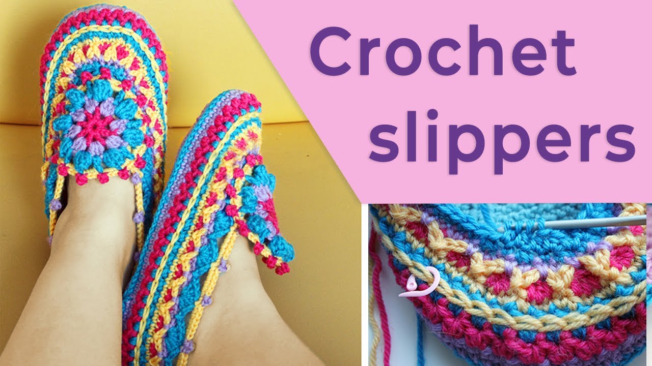 Colorful crochet slippers - YouTube