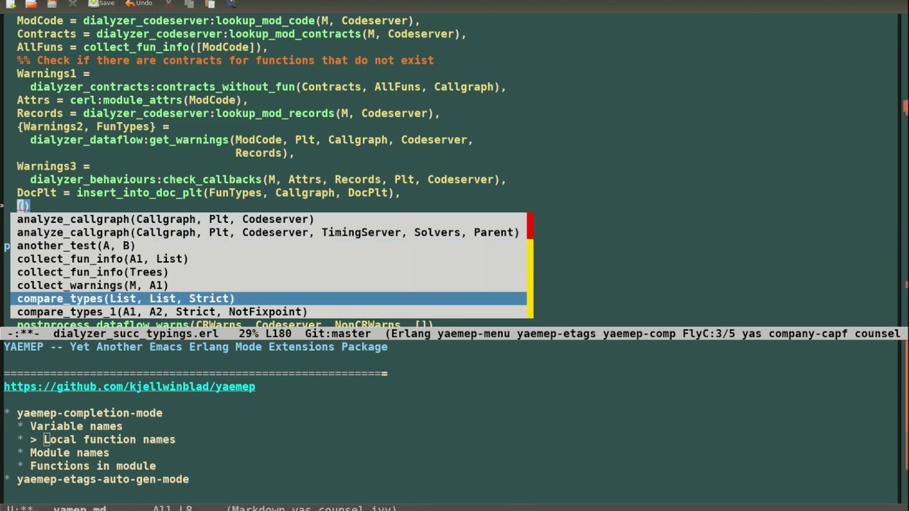 Demonstration of Emacs + Erlang Mode + YAEMEP Autocompletion - YouTube